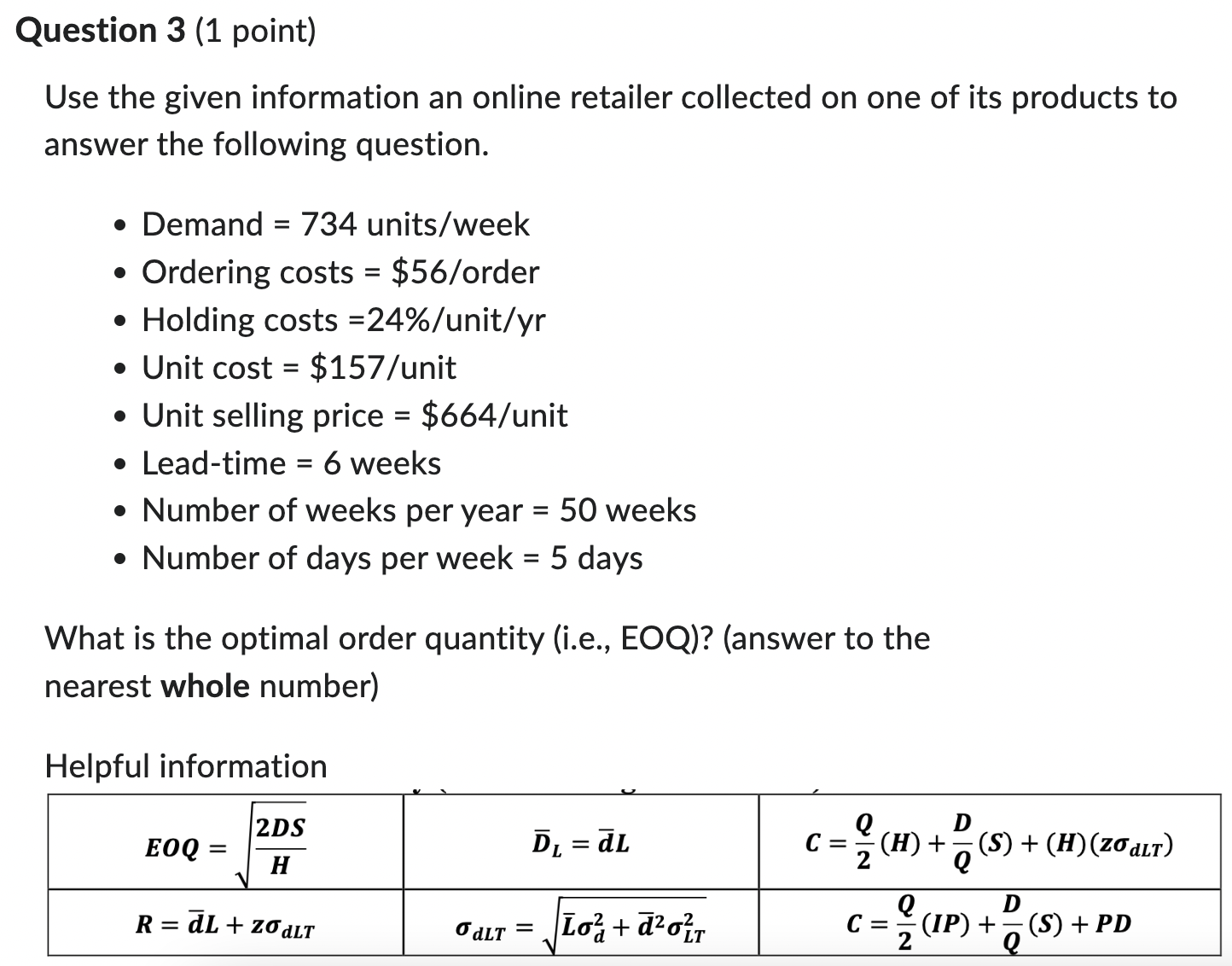 Solved Use the given information an online retailer | Chegg.com