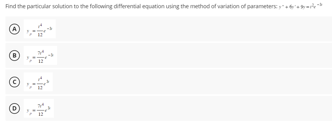 Solved Find the particular solution to the following | Chegg.com
