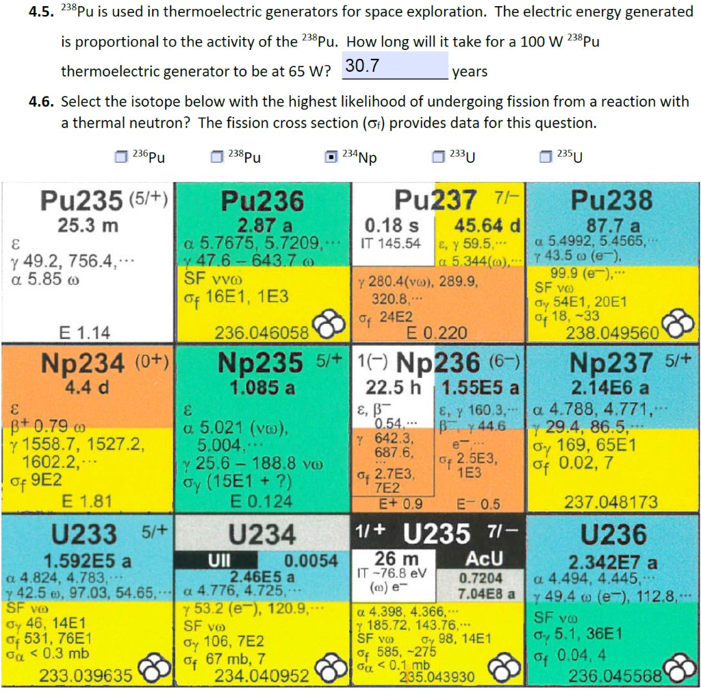 Solved 4.5. 238 Pu is used in thermoelectric generators for | Chegg.com