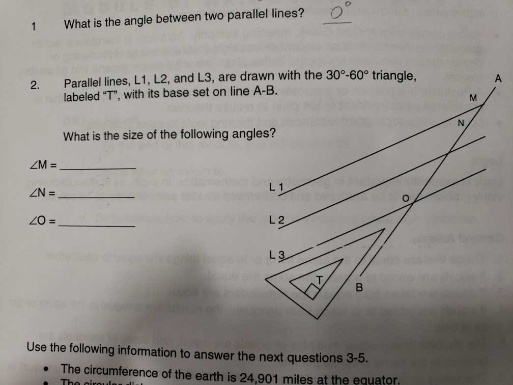 Solved What is the angle between two parallel lines? 2. | Chegg.com