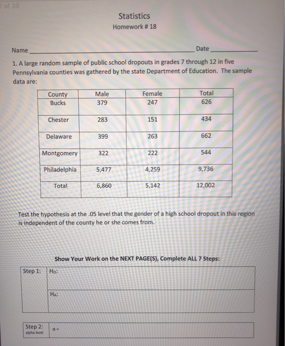Solved Statistics Homework # 18 Name Date 1. A large random | Chegg.com