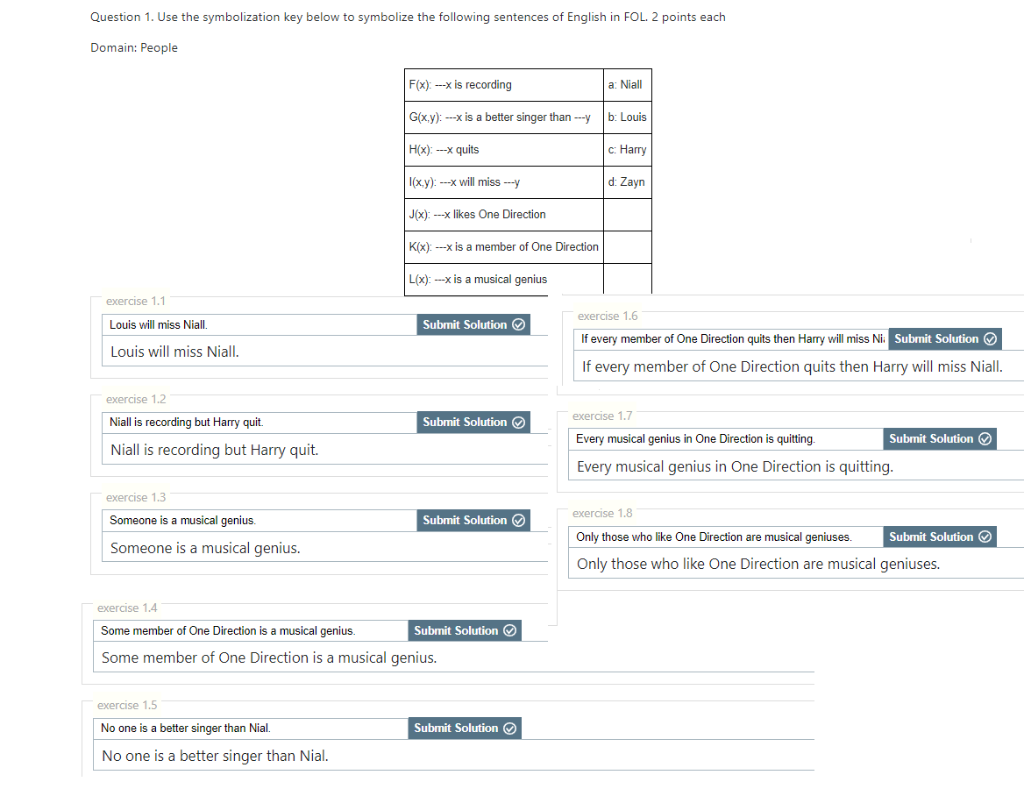 Solved Question 1 Use The Symbolization Key Below To
