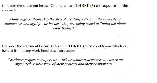 Solved Consider the statement below. Outline at least THREE | Chegg.com