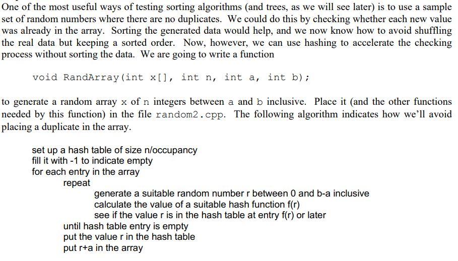 One of the most useful ways of testing sorting | Chegg.com