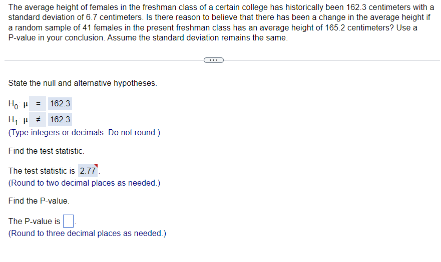 Solved The average height of females in the freshman class | Chegg.com