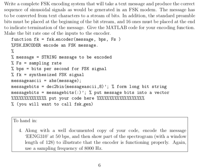 Write a complete FSK encoding system that will take a | Chegg.com