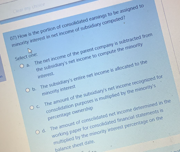 Solved How is the portion of consolidated earnings to be | Chegg.com