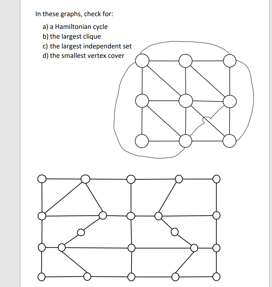Solved In these graphs, check for: a) a Hamiltonian cycle b) | Chegg.com