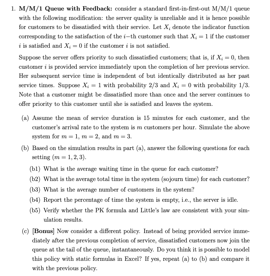 Solved M/M/1 Queue with Feedback: consider a standard | Chegg.com