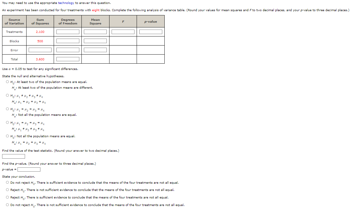 Solved State the null and alternative hypotheses. H0 : At | Chegg.com