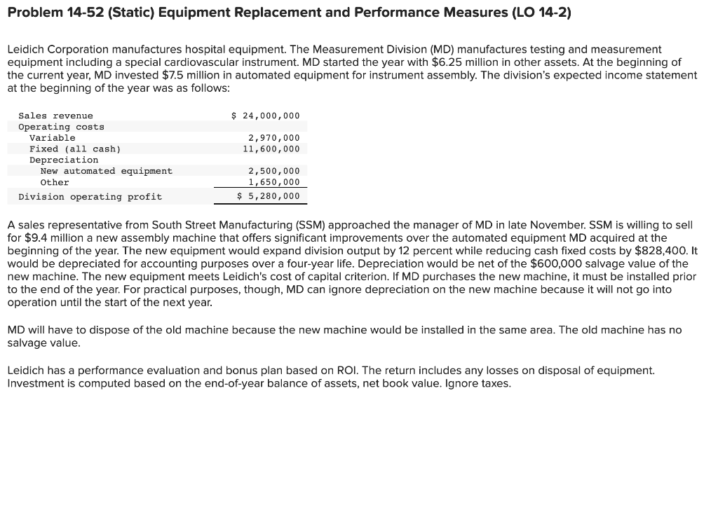 Problem 14-52 (Static) Equipment Replacement and | Chegg.com