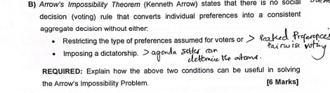 Solved B) Arrow's Impossibility Theorem (Kenneth Arrow) | Chegg.com