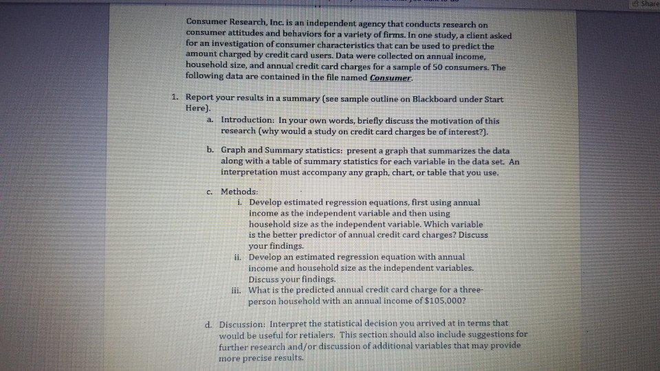 Solved Share Consumer Research, Inc. is an independent | Chegg.com