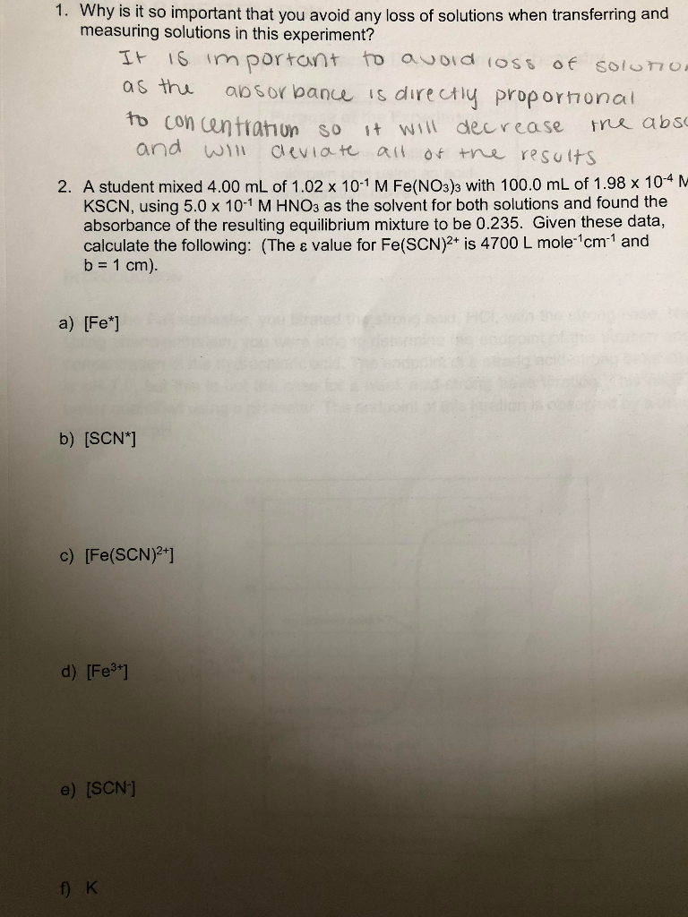 Solved A student mixed 4.00mL of 1.02x10-1 M Fe(NO3)3 with | Chegg.com