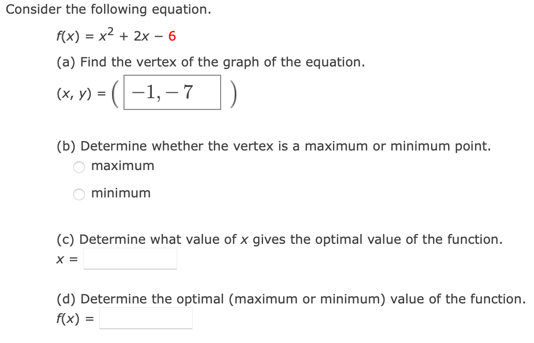 Solved = X Consider the following equation. f(x) = x2 + 2x - | Chegg.com