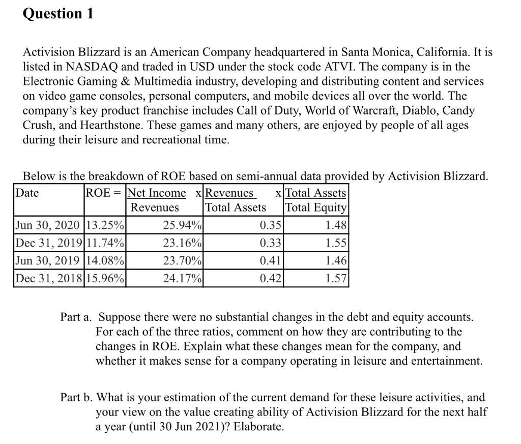 Solved Question 1 Activision Blizzard is an American Company | Chegg.com