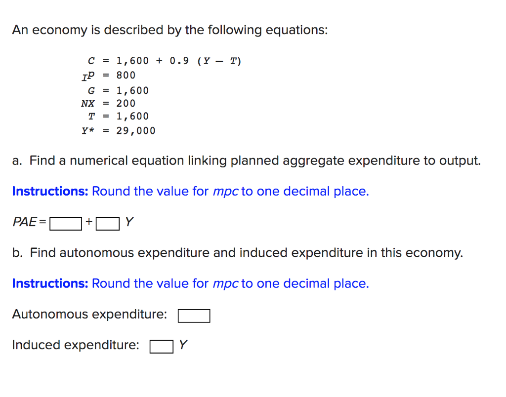 Solved An economy is described by the following equations: | Chegg.com