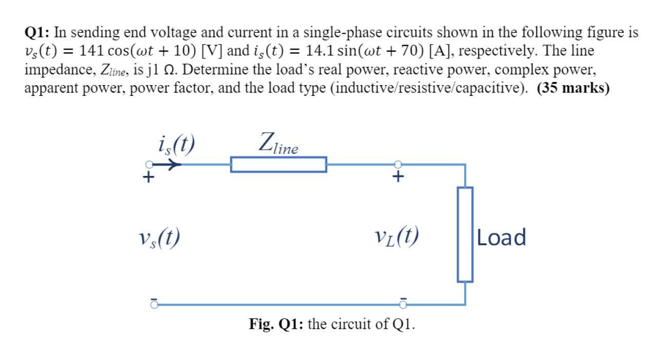 Solved = Q1: In sending end voltage and current in a | Chegg.com