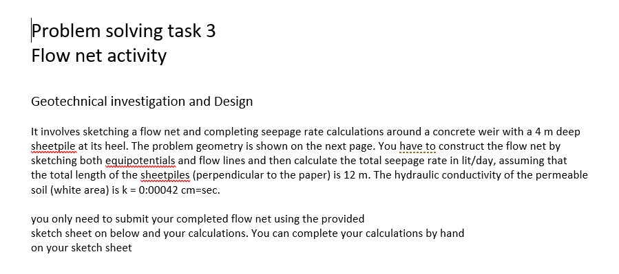 Solved Problem solving task 3 Flow net activity Geotechnical | Chegg.com