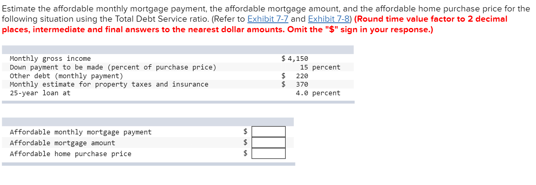 Solved Exhibit 7-7 Housing Affordability and Mortgage | Chegg.com