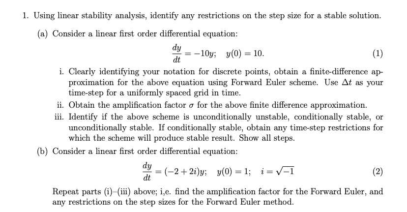 Solved Using linear stability analysis, identify any | Chegg.com