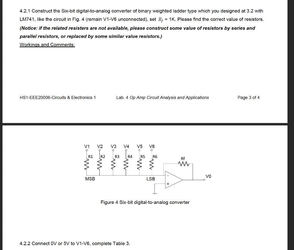 4.2.1 Construct the Six-bit digital-to-analog | Chegg.com