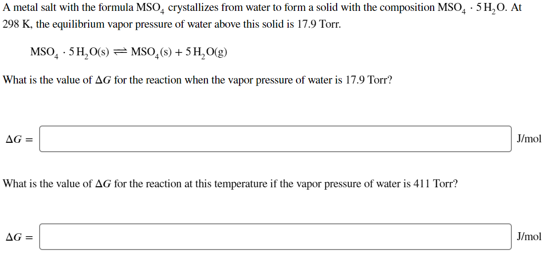 Solved A metal salt with the formula MSO4 crystallizes from | Chegg.com