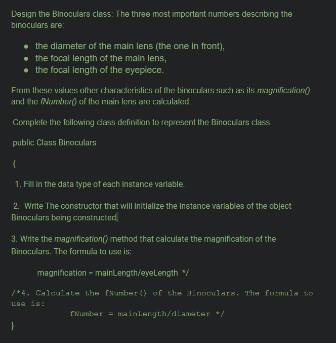 Solved Design the Binoculars class: The three most important | Chegg.com