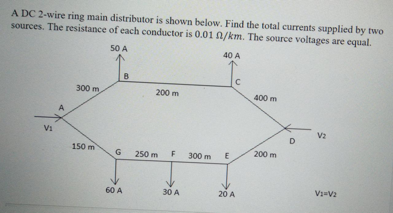 Solved A DC 2-wire ring main distributor is shown below. | Chegg.com