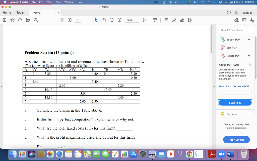 Solved Acrobat Reader File Edit View Sign Window Help 9 Wed | Chegg.com