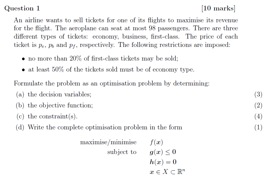 Solved An airline wants to sell tickets for one of its | Chegg.com