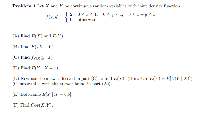 Solved Problem 1 Let X and Y be continuous random variables | Chegg.com