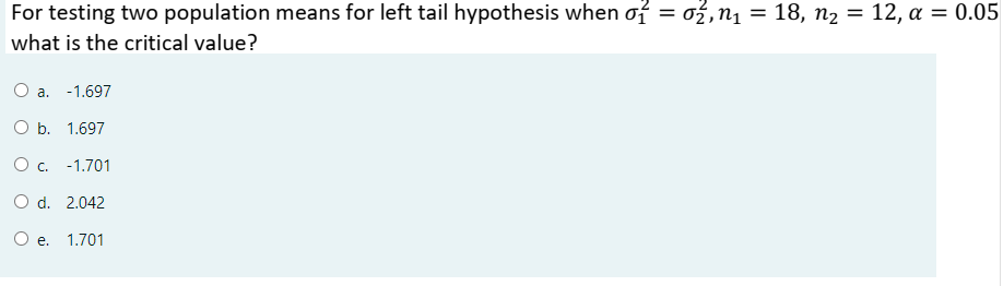 Solved For testing two population means for left tail | Chegg.com