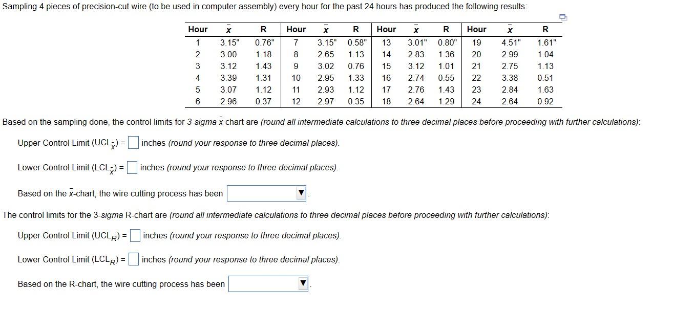 Solved Based on the sampling done, the control limits for | Chegg.com