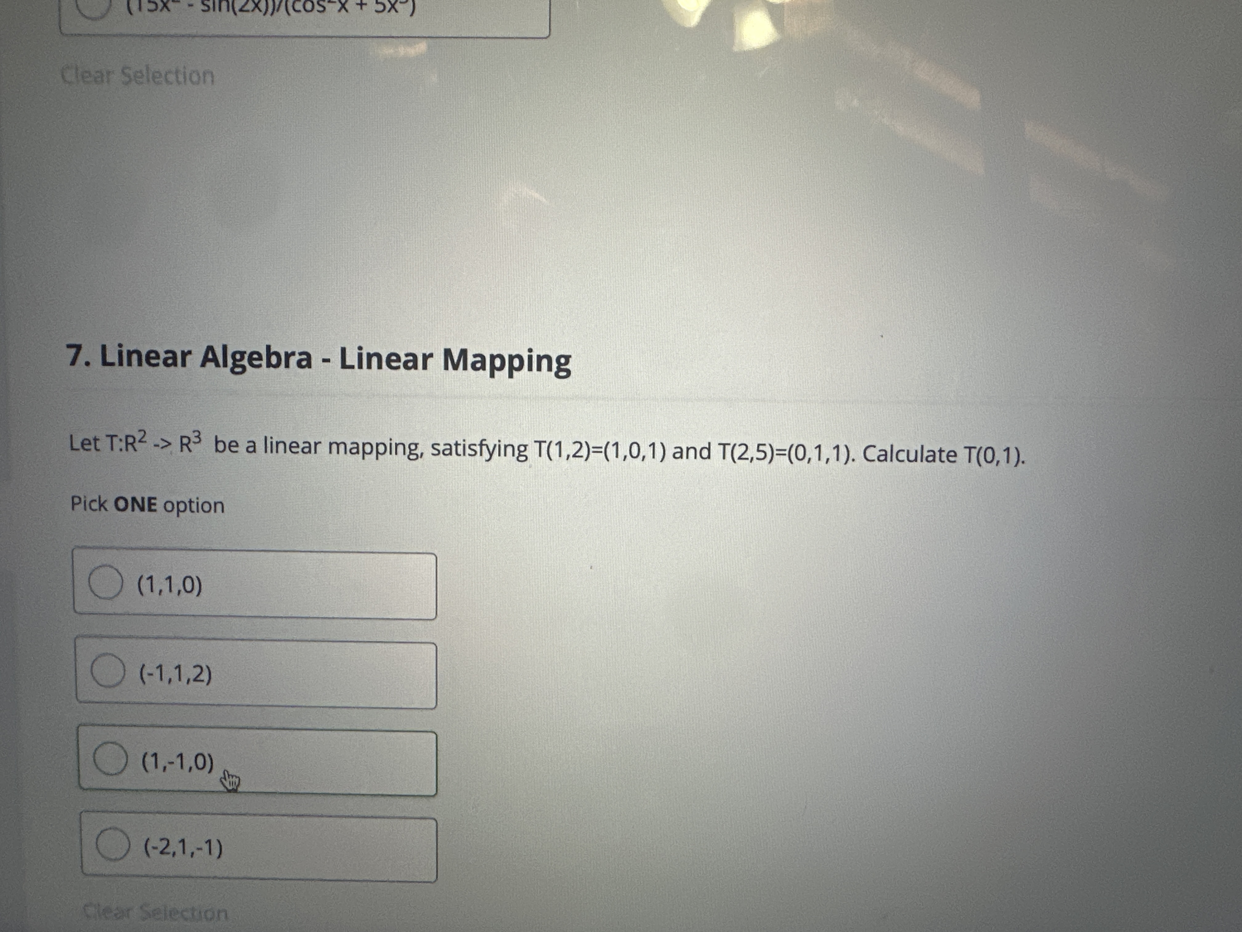 Clear SelectionLinear Algebra - ﻿Linear MappingLet | Chegg.com