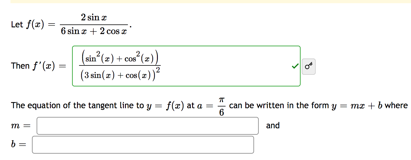Solved Let f(x) = 2 sin x 6 sin x + 2 cos X 2 2 Then f'(2) = | Chegg.com