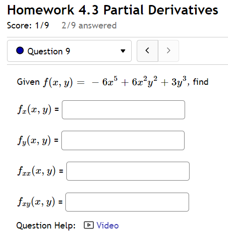 Solved Homework 4.3 Partial Derivatives Score: 1/92/9 | Chegg.com