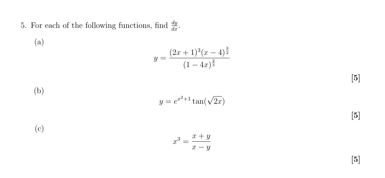 Solved For each of the following functions, find | Chegg.com