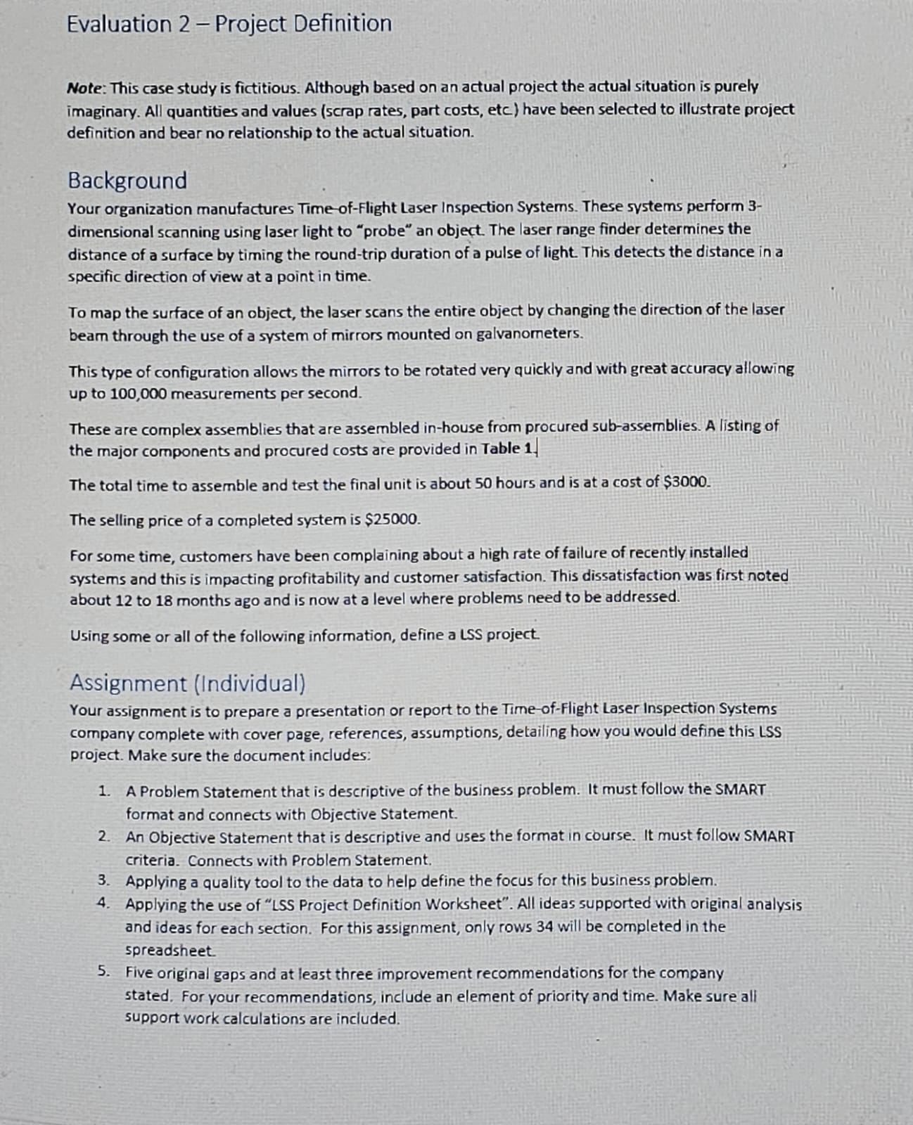 Evaluation 2-Project Definition Note: This case study | Chegg.com