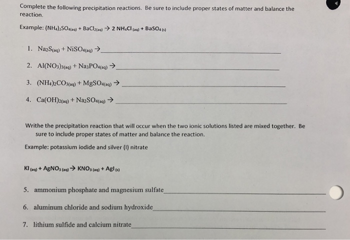 Solved Complete the following precipitation reactions. Be | Chegg.com