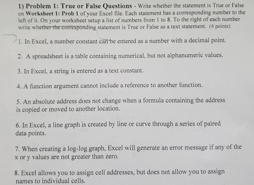 Solved 1) Problem 1: True or False Questions - Write whether | Chegg.com
