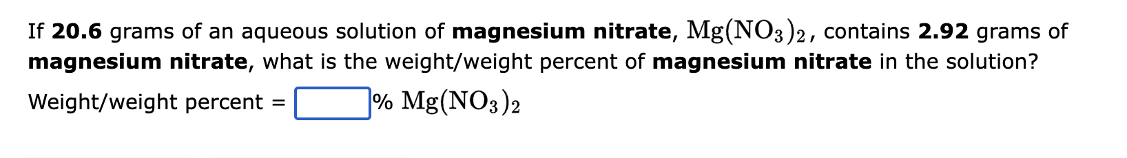Solved If 20.6 grams of an aqueous solution of magnesium | Chegg.com