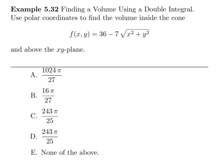Solved Example 5.32 Finding a Volume Using a Double | Chegg.com