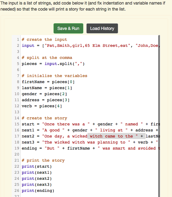 Solved The input is a list of strings, add code below it | Chegg.com