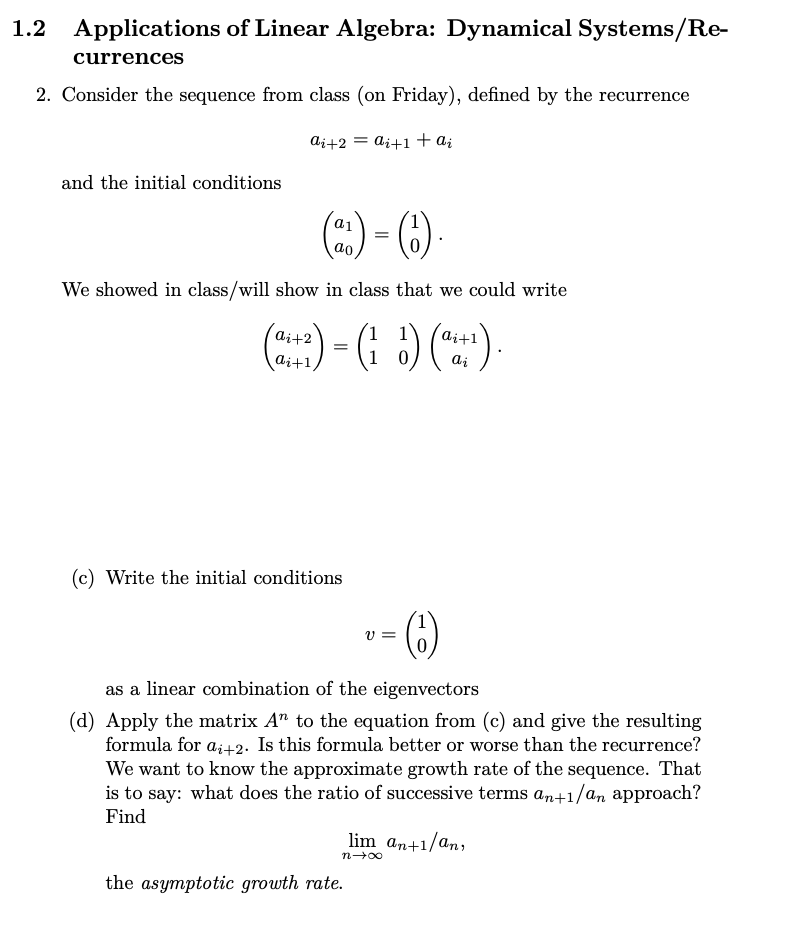 1.2 Applications of Linear Algebra: Dynamical | Chegg.com