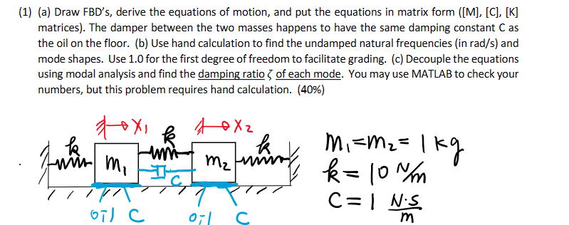 (1) (a) Draw FBD's, derive the equations of motion, | Chegg.com