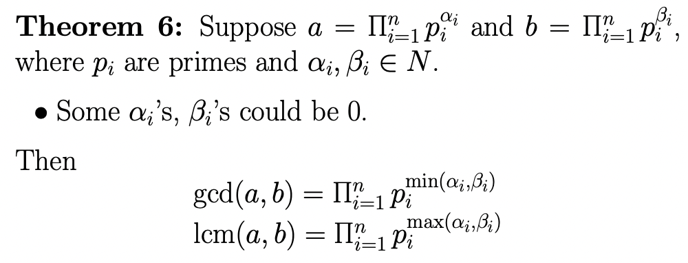 Solved Theorem 6: Suppose a=∏i=1npiαi and b=∏i=1npiβi, where | Chegg.com