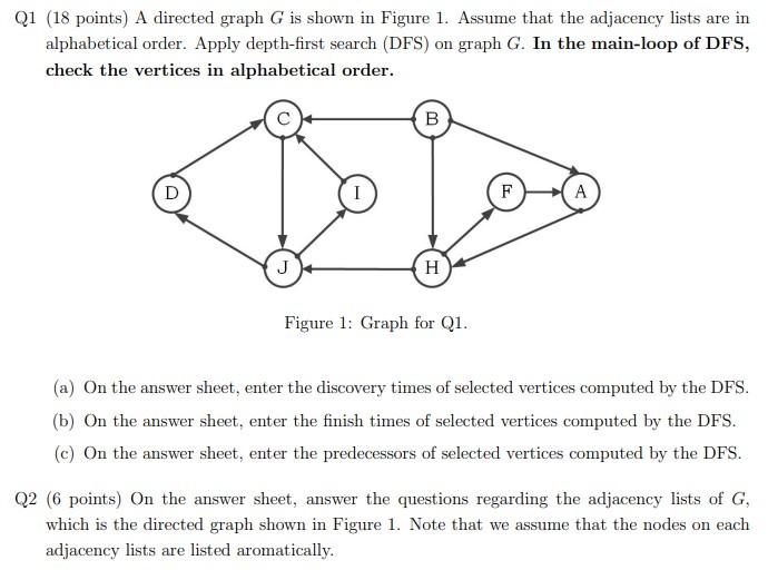 Solved Q1 (18 points) A directed graph G is shown in Figure | Chegg.com