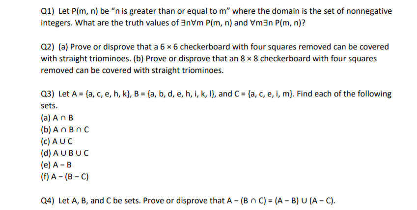 Solved Q1) Let P(m, n) be “n is greater than or equal to m” | Chegg.com
