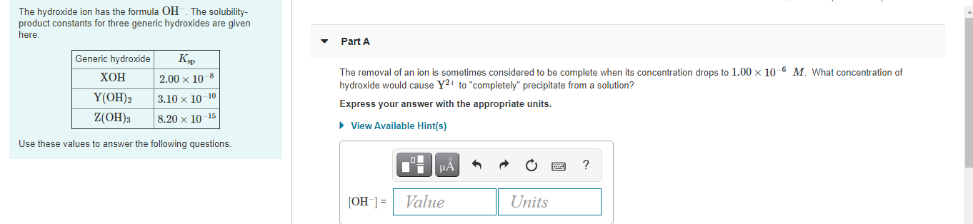 Solved The hydroxide ion has the formula OH. The solubility- | Chegg.com